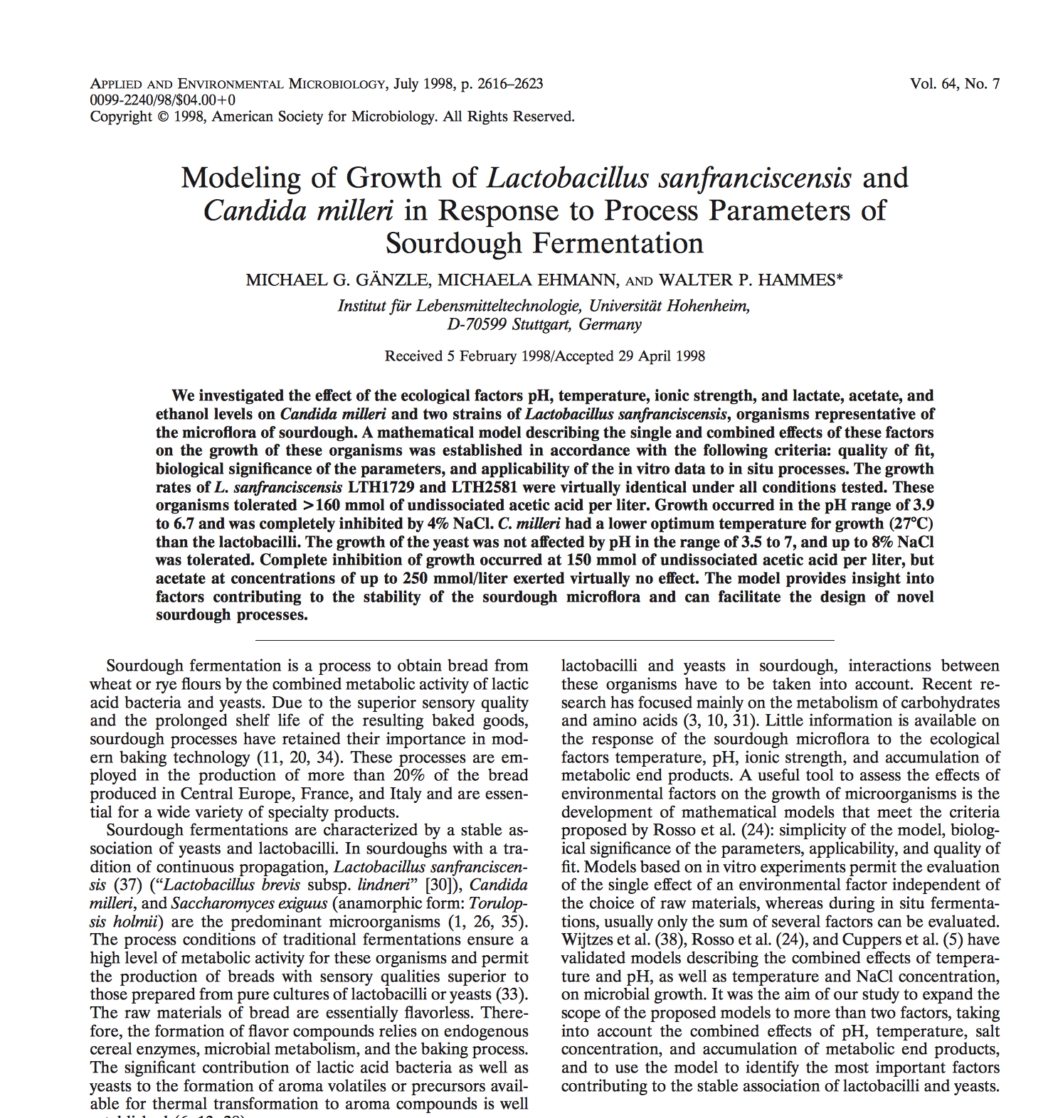 Modeling of Growth of Lactobacillus sanfranciscensis and Candida ...