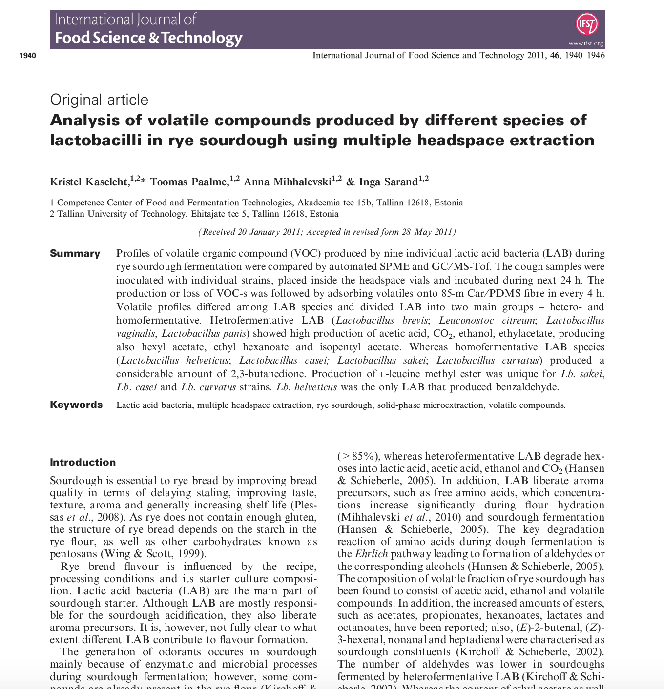 Analysis of volatile compounds produced by different species of ...