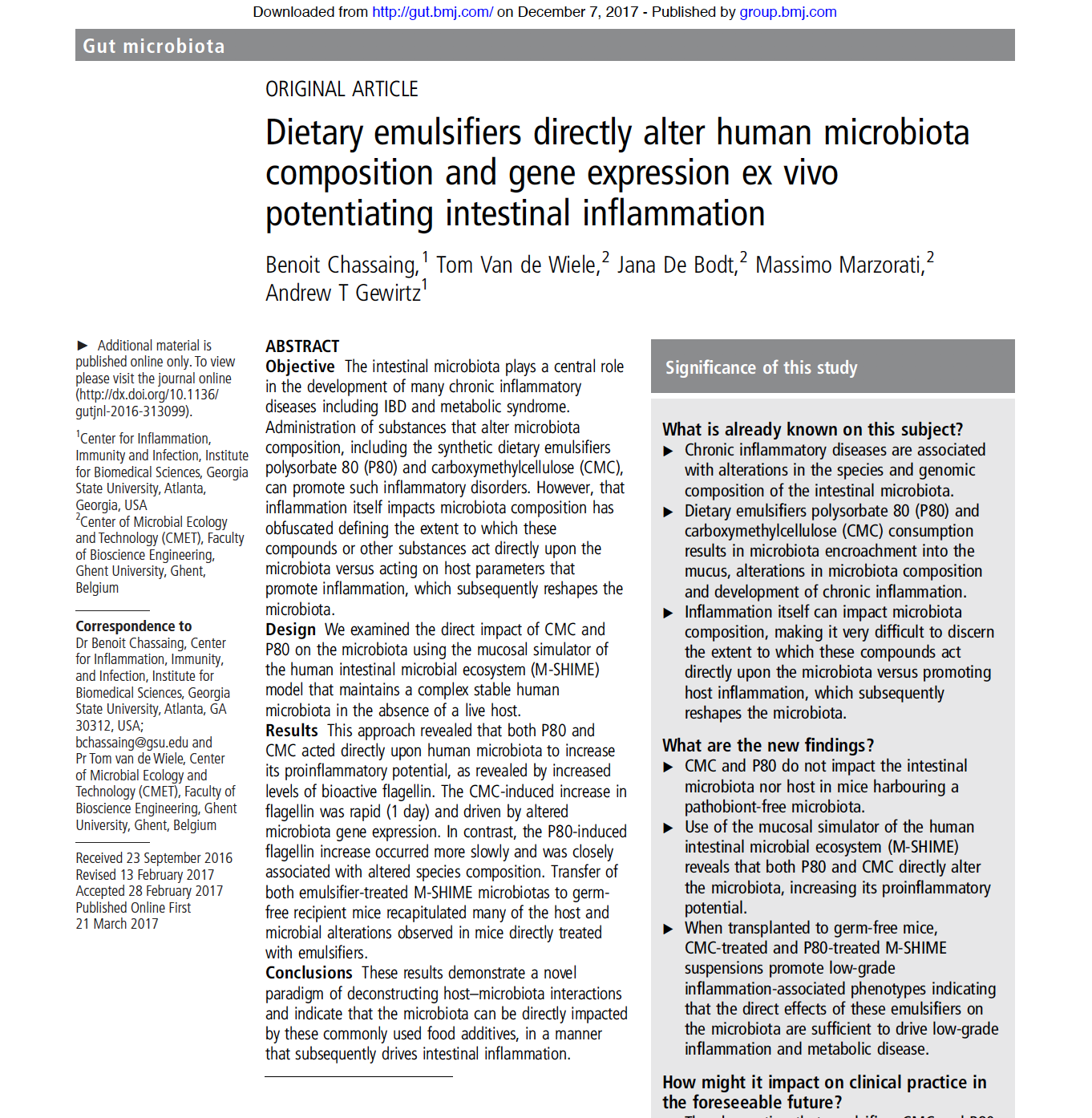 Emulsifiers directly alter human microbiota composition