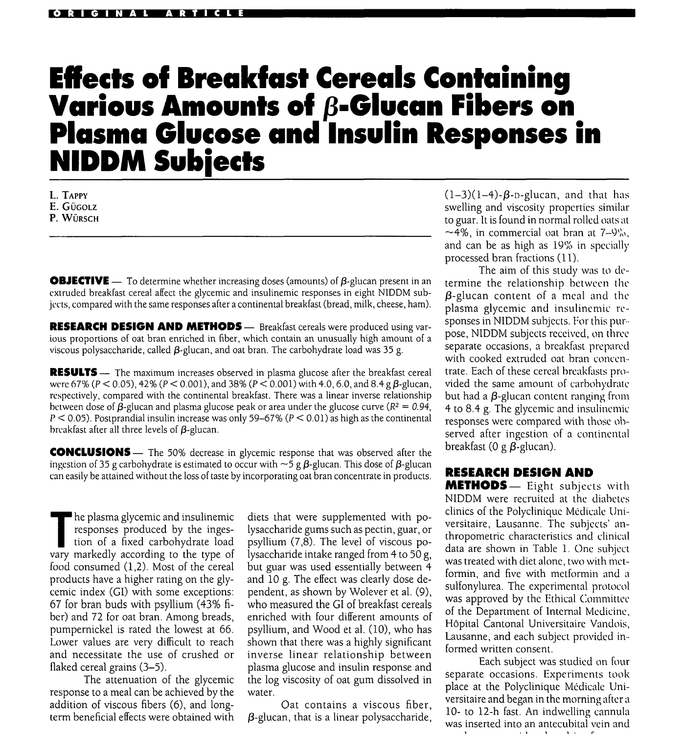 Oat beta glucan can lower blood glucose and insulin response