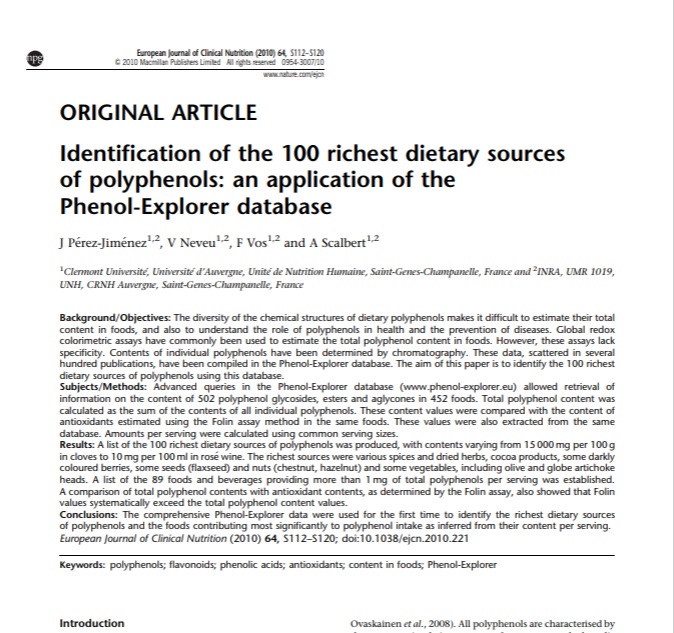 Identification of the 100 richest dietary sources of polyphenols: an ...