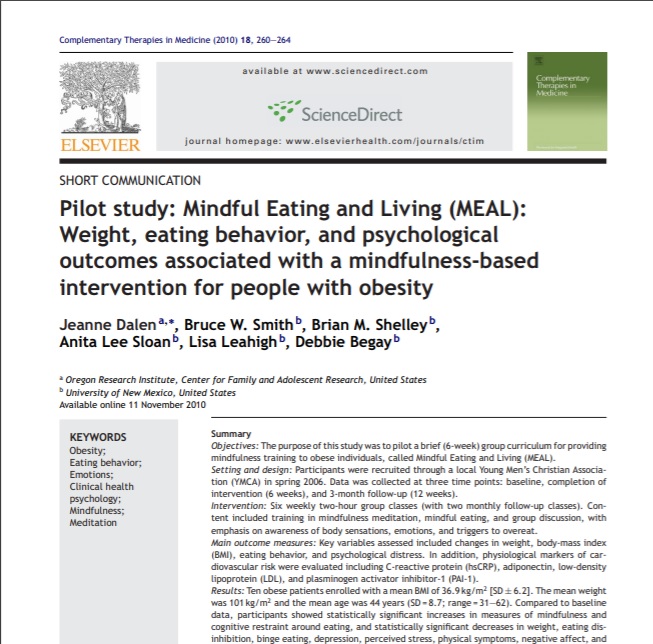 Pilot study: Mindful Eating and Living (MEAL): Weight, eating behavior ...